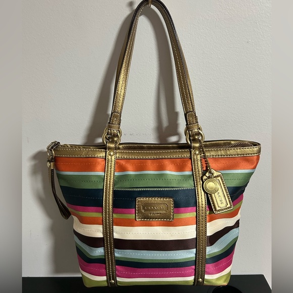 Coach | Bags | Coach 208 Multicolor Striped Legacy Tote With Gold ...